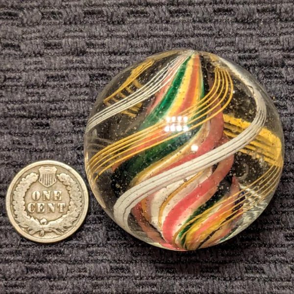 Very Big & Unusual 1-11/16" 3-Stage Solid Core Swirl w/ Striped White ...