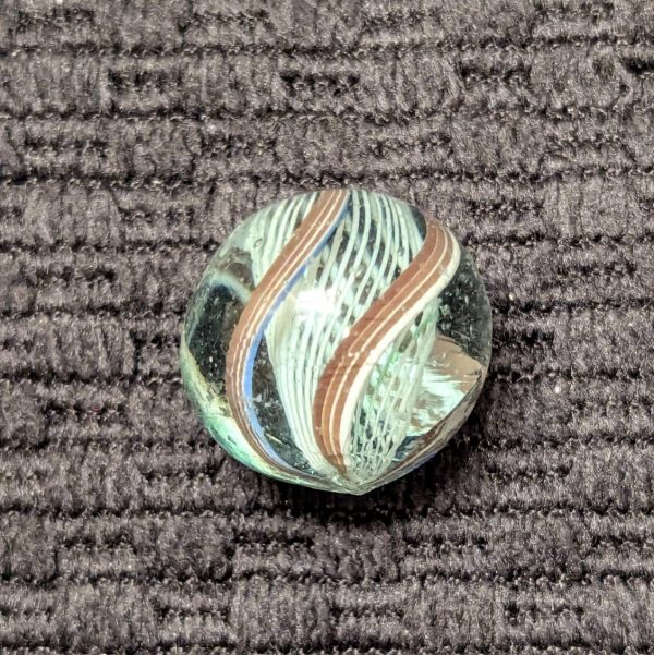 White Latticino Swirl in Blue Tinted Glass w/ Rare BROWN Color Ribbons ...