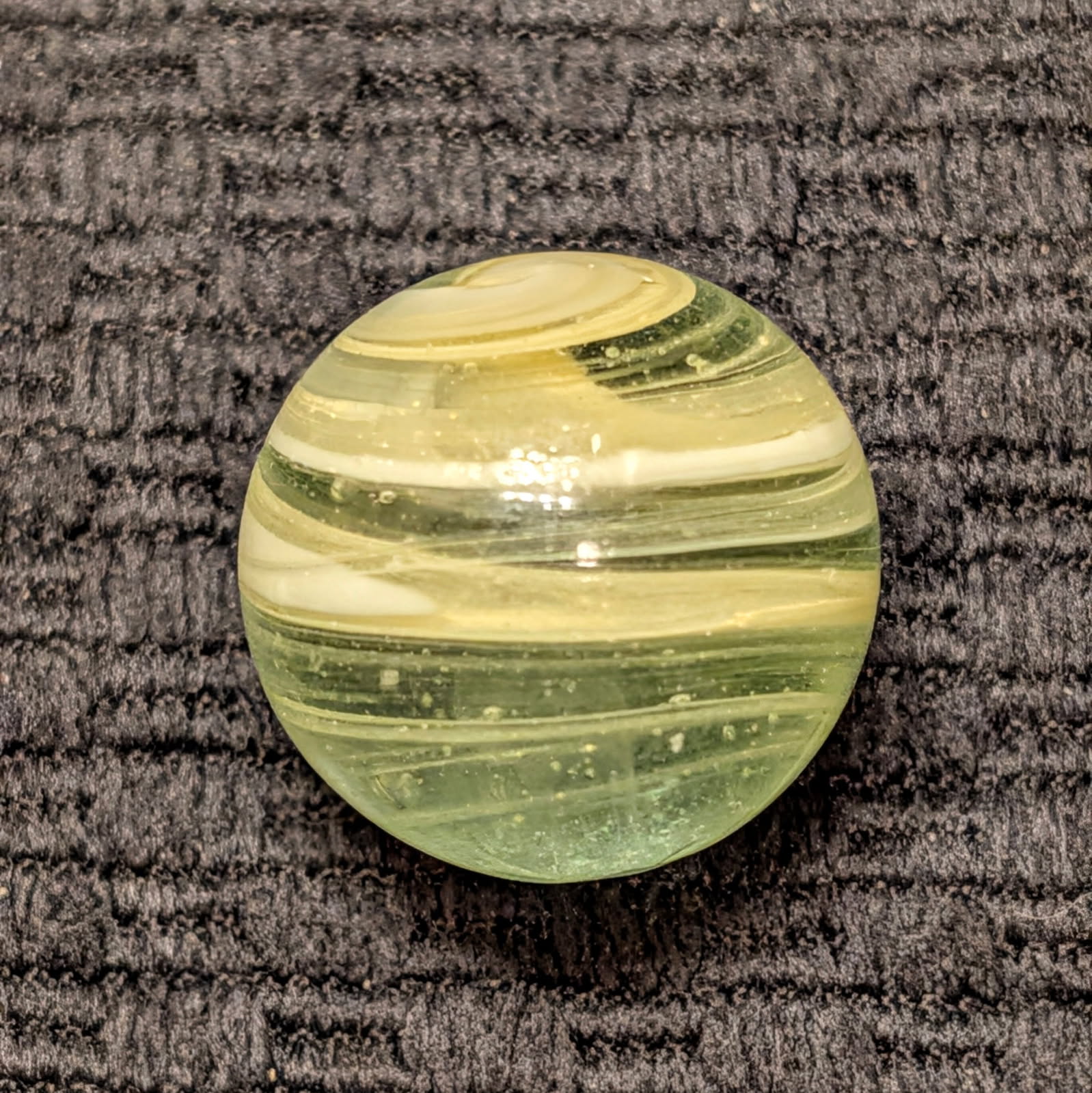 Rare 13/16" Hand-Gathered Grenier w/ Eggyolk & White Spinning Spiral ...